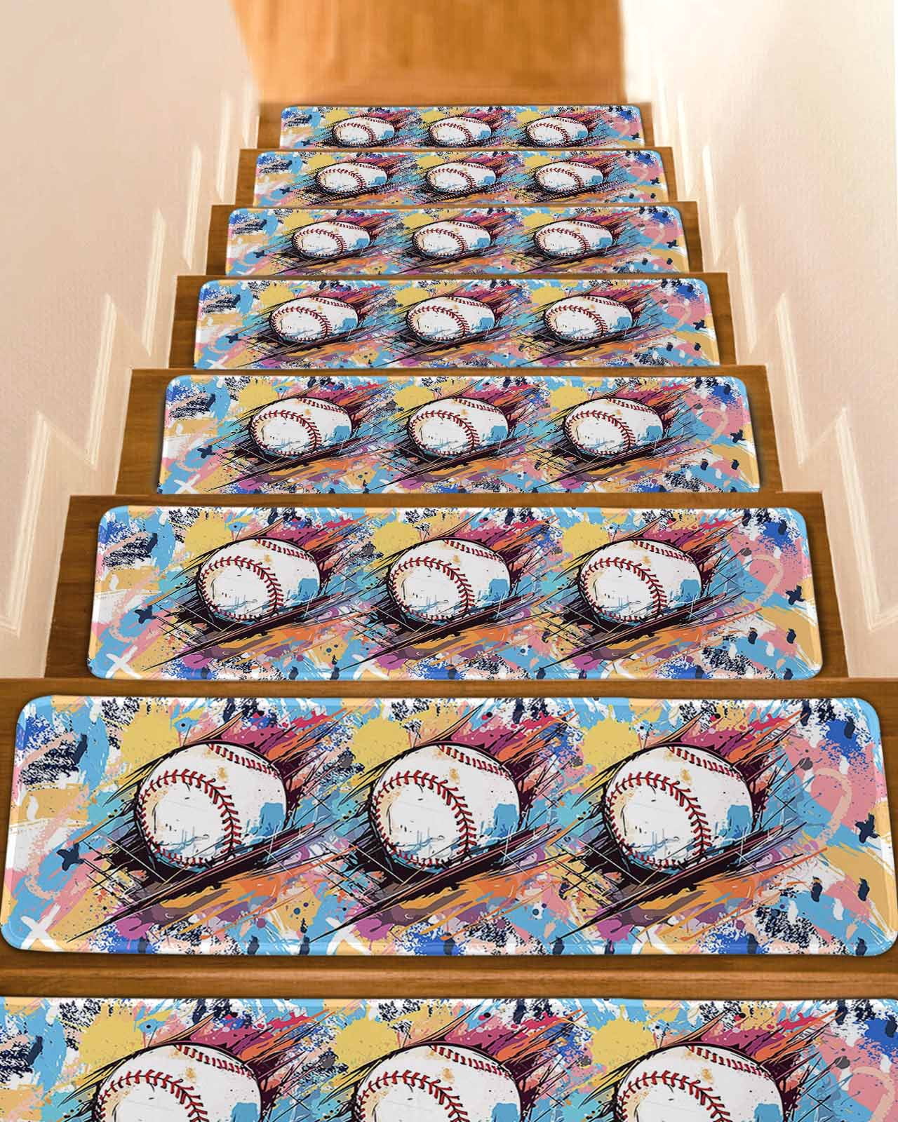 Baseball Sports, Stair Treads for Wooden Steps Indoor Runner Rug Carpet ...