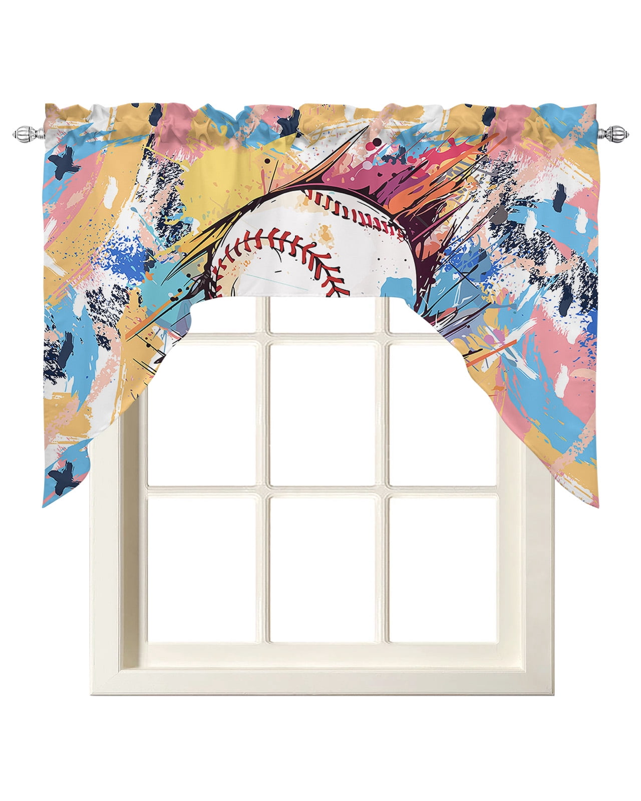 Baseball Sports, Swag Curtains for Kitchen Minimalist Geometric Smear ...