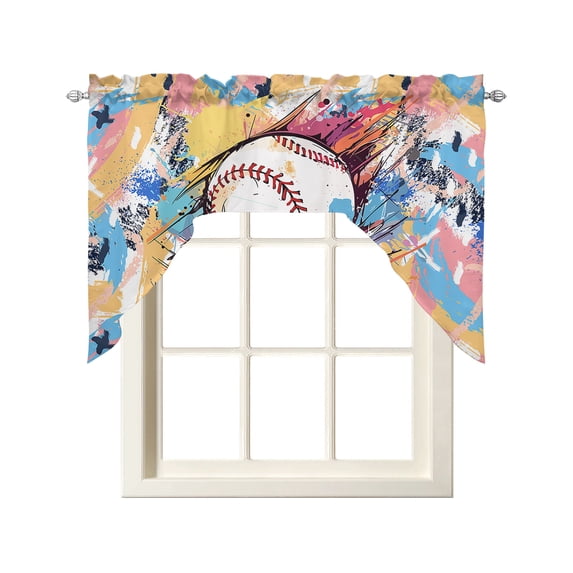 Baseball Sports, Swag Curtains for Kitchen Minimalist Geometric Smear ...