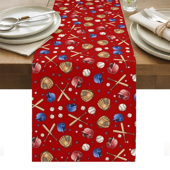 Baseball Sports Table Runner Modern Classic American Balls Red ...