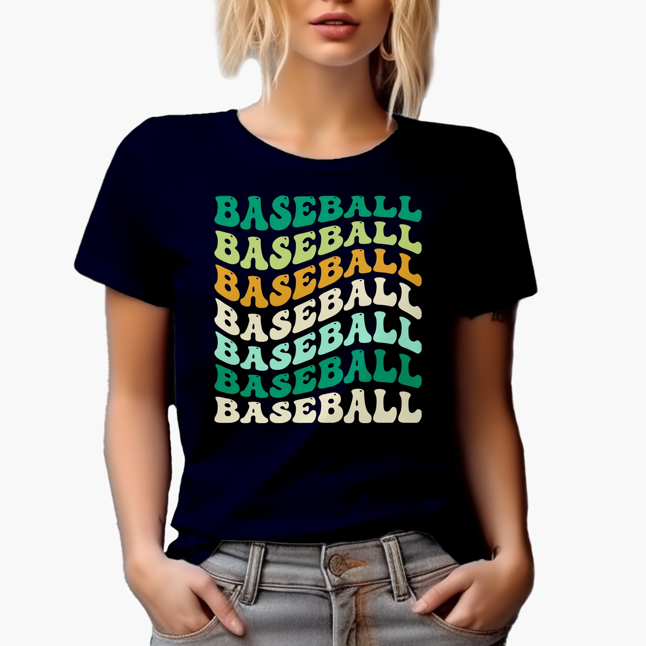 Baseball, Sports Themed, Groovy Retro Wavy Text Merch Gift, Navy Blue T-Shirt, 3XL - Walmart.com