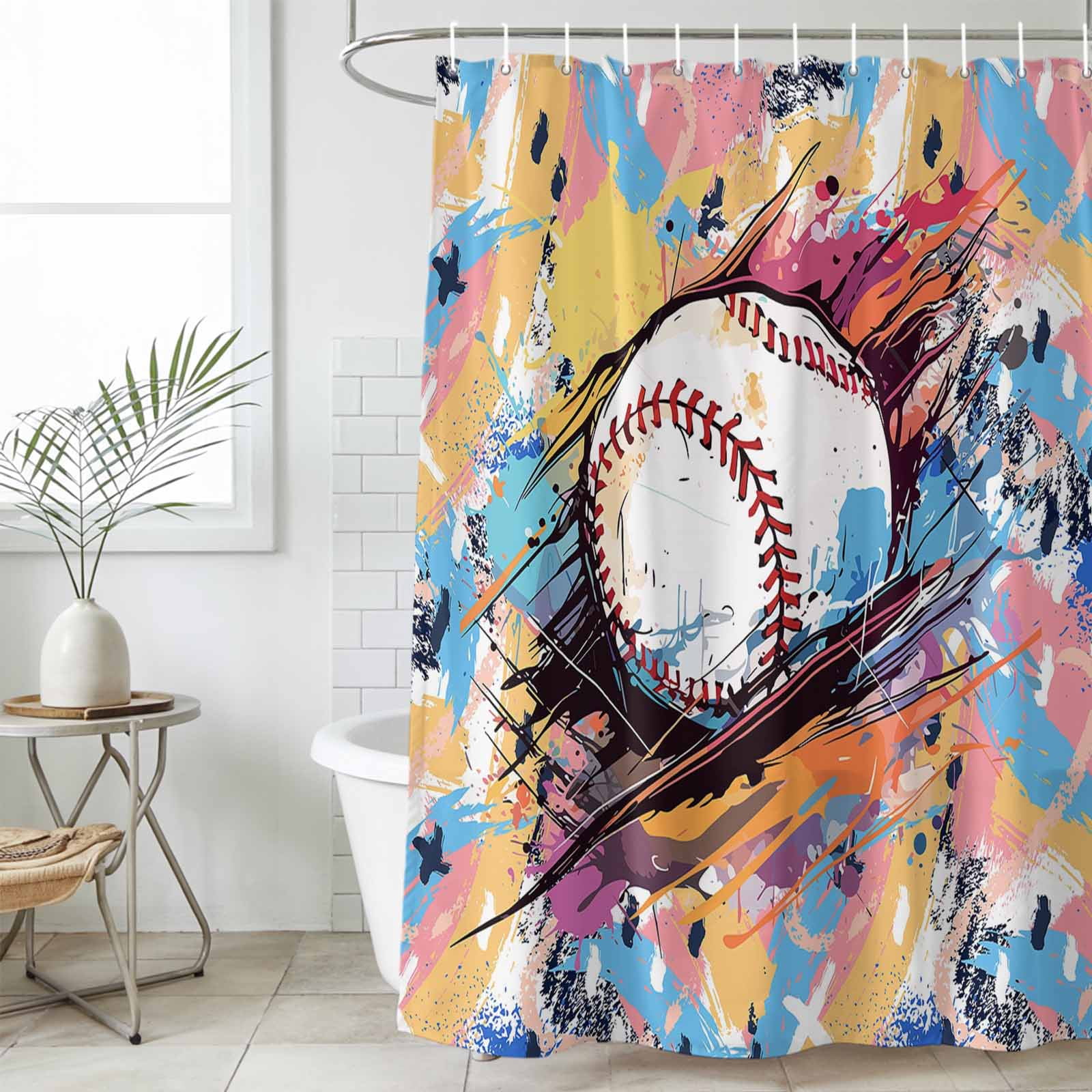 Baseball Sports,Waterproof Fabric Shower Curtain,Minimalist Geometric ...