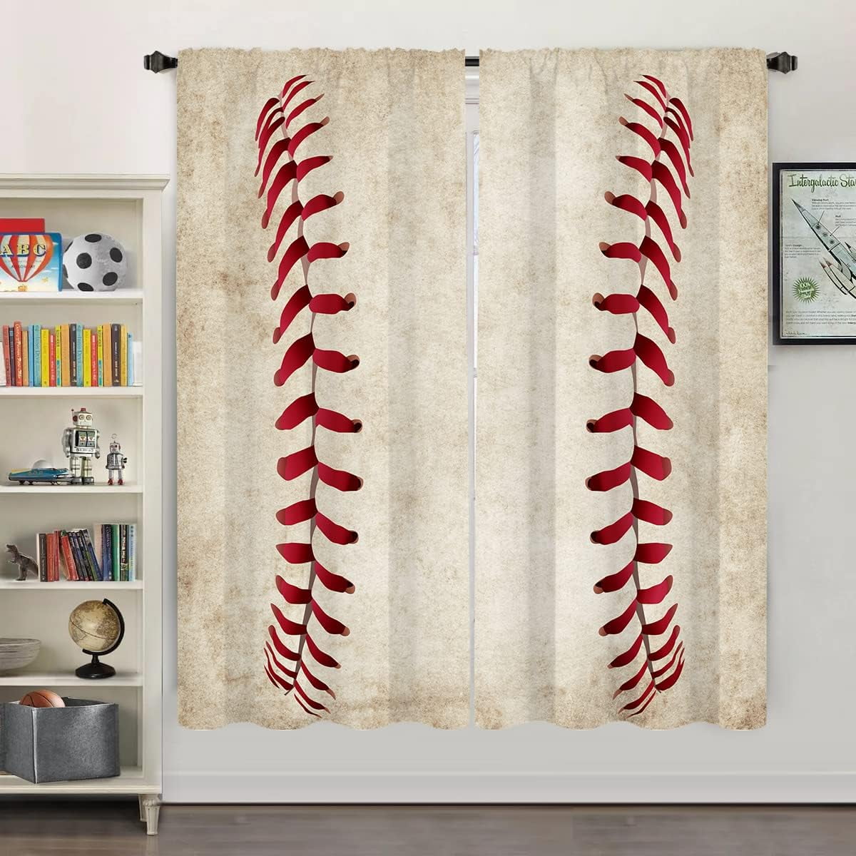 Baseball Sports Window Curtains 2 Panels Rod Pocket Teen Boys Kids Man ...