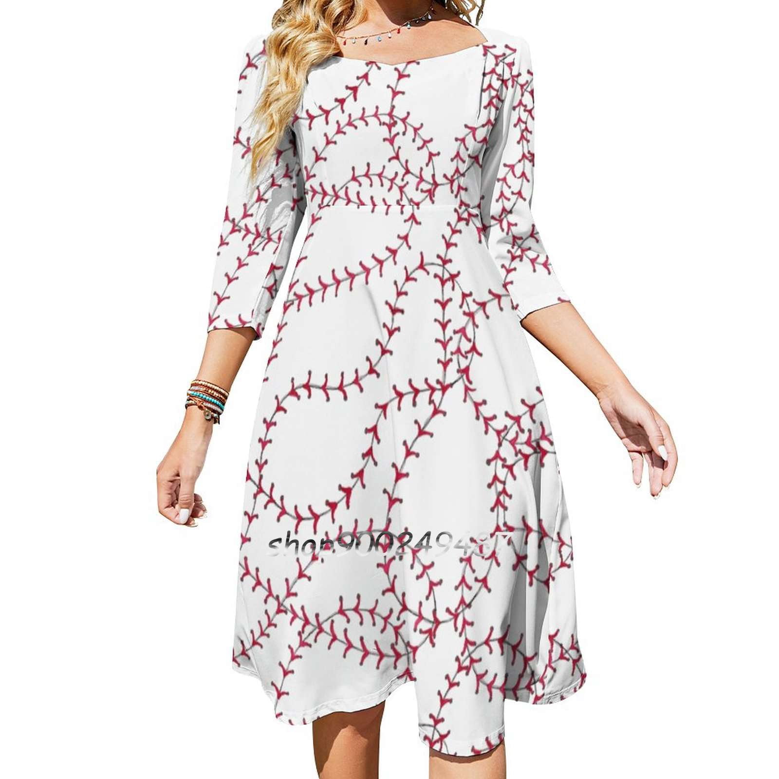 Baseball Square Neck Dress Sweet Summer Dress Women Elegant Halter ...