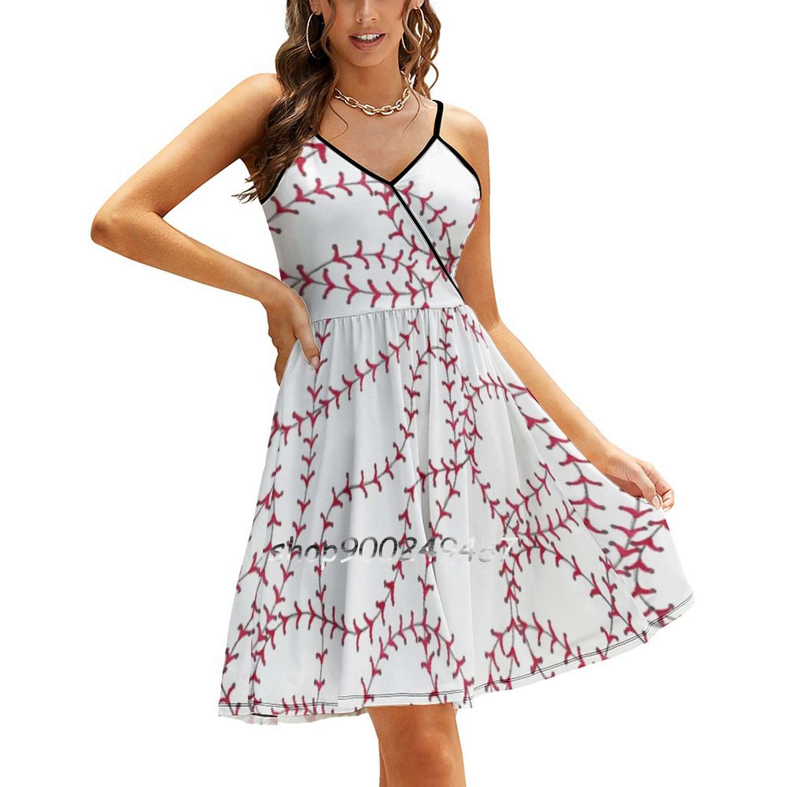 Baseball Square Neck Dress Sweet Summer Dress Women Elegant Halter ...