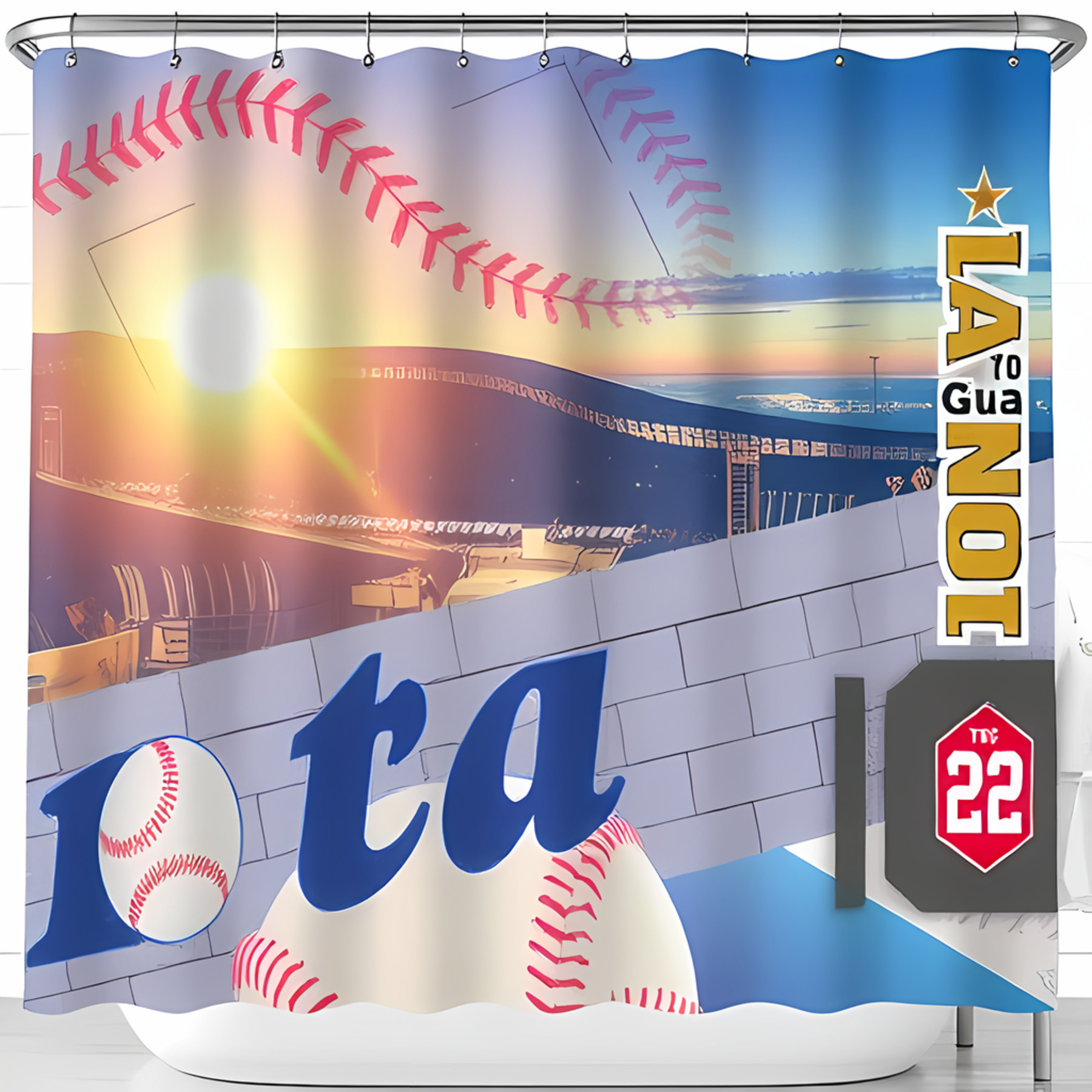 Baseball Stadium Shower Curtain - Vibrant Design with Crowd Sunset and ...