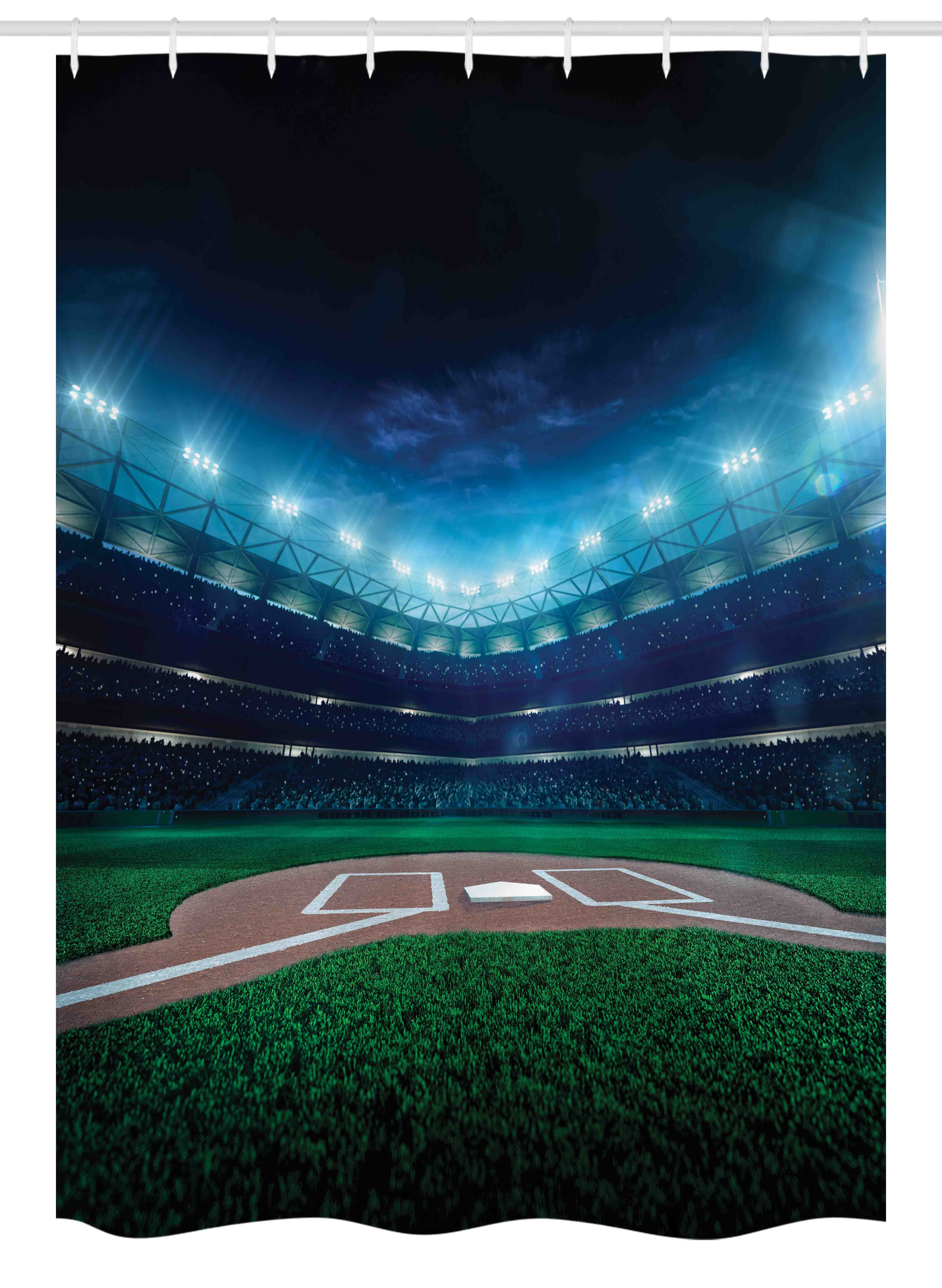 Baseball Stall Shower Curtain, Professional Baseball Field at Night ...