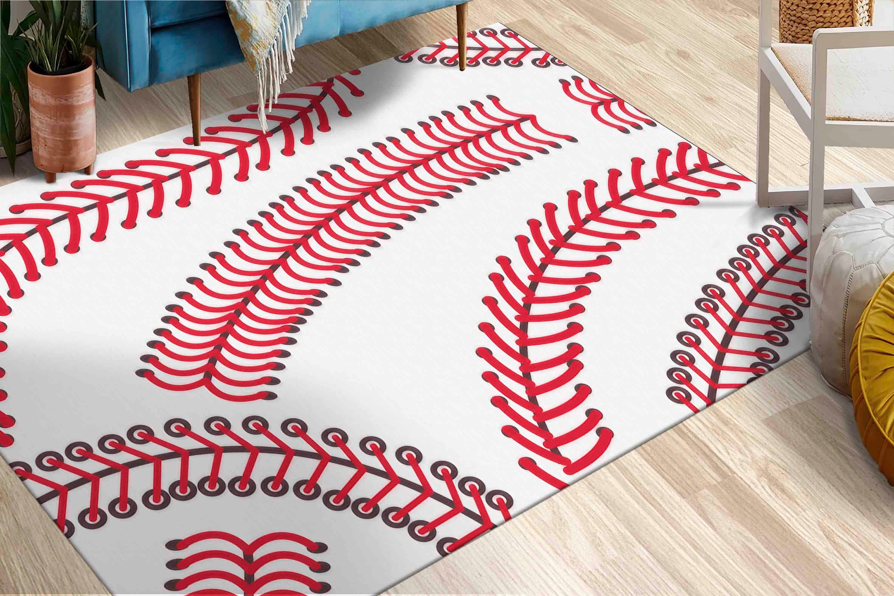 Baseball Steek Rug, White Rugs, Boy Room Rug, Motivational Rug, Outdoor ...