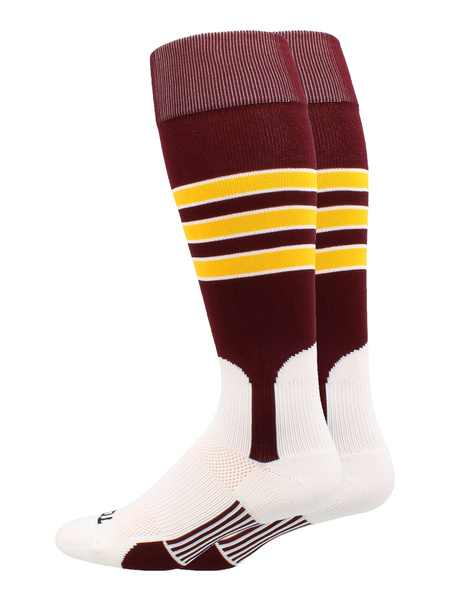 Baseball Stirrup Socks 3 Stripe (Maroon/Gold/White, Large) - Walmart.com