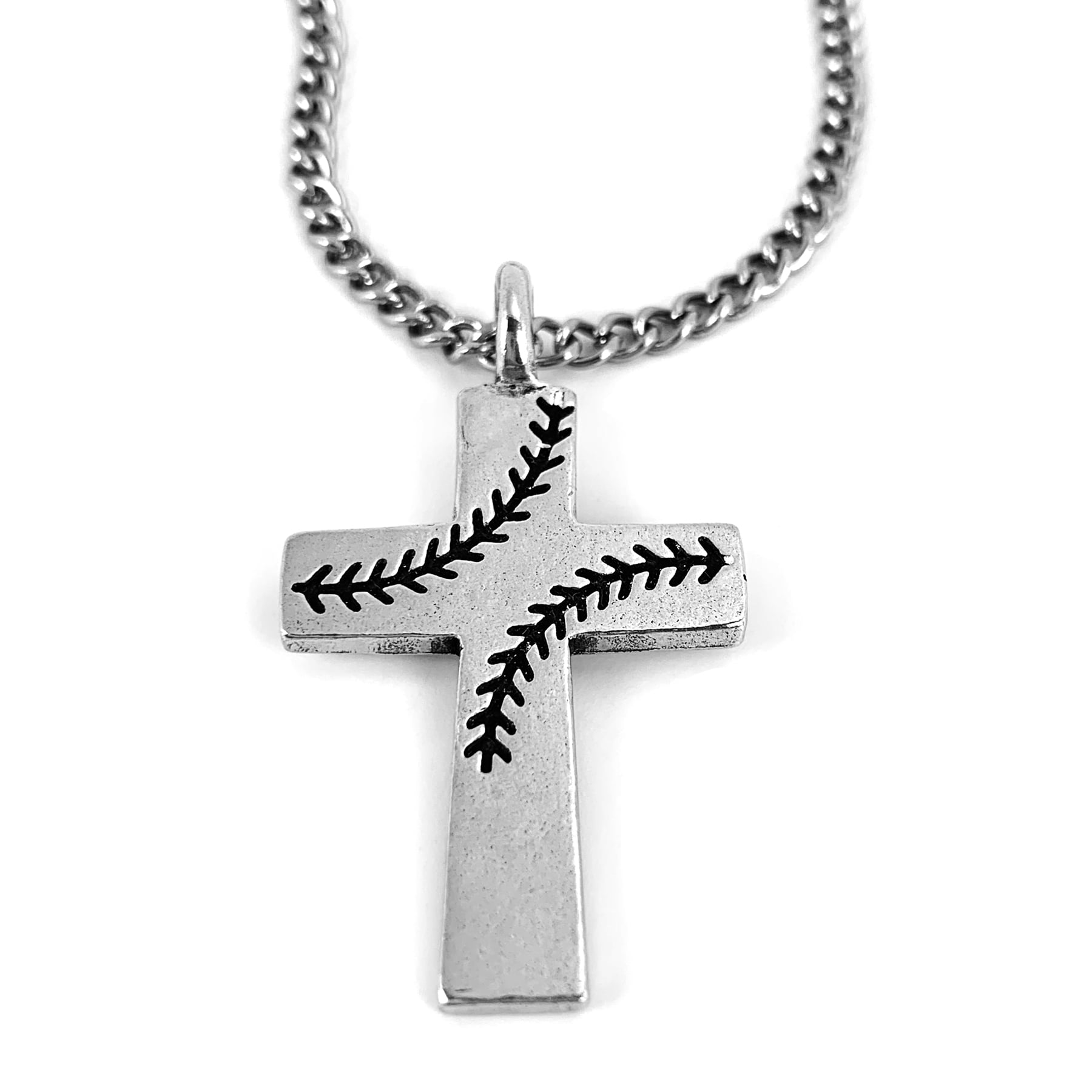Baseball Stitch (wbasecrosschain) Cross Necklace on Stainless Steel ...