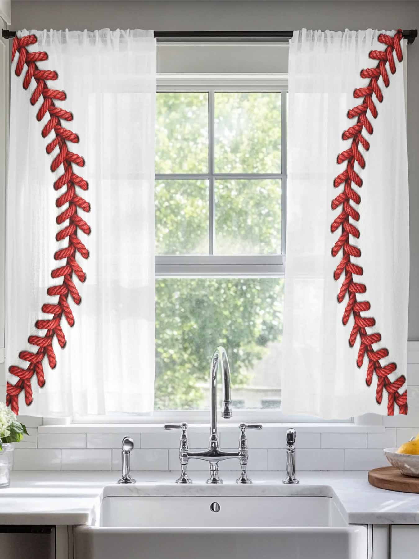 Baseball Stitches Texture Chiffon Sheer Curtains 72 Inches Long Modern ...
