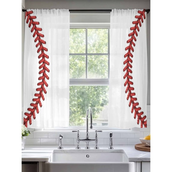 Baseball Stitches Texture Chiffon Sheer Curtains 72 Inches Long Modern ...