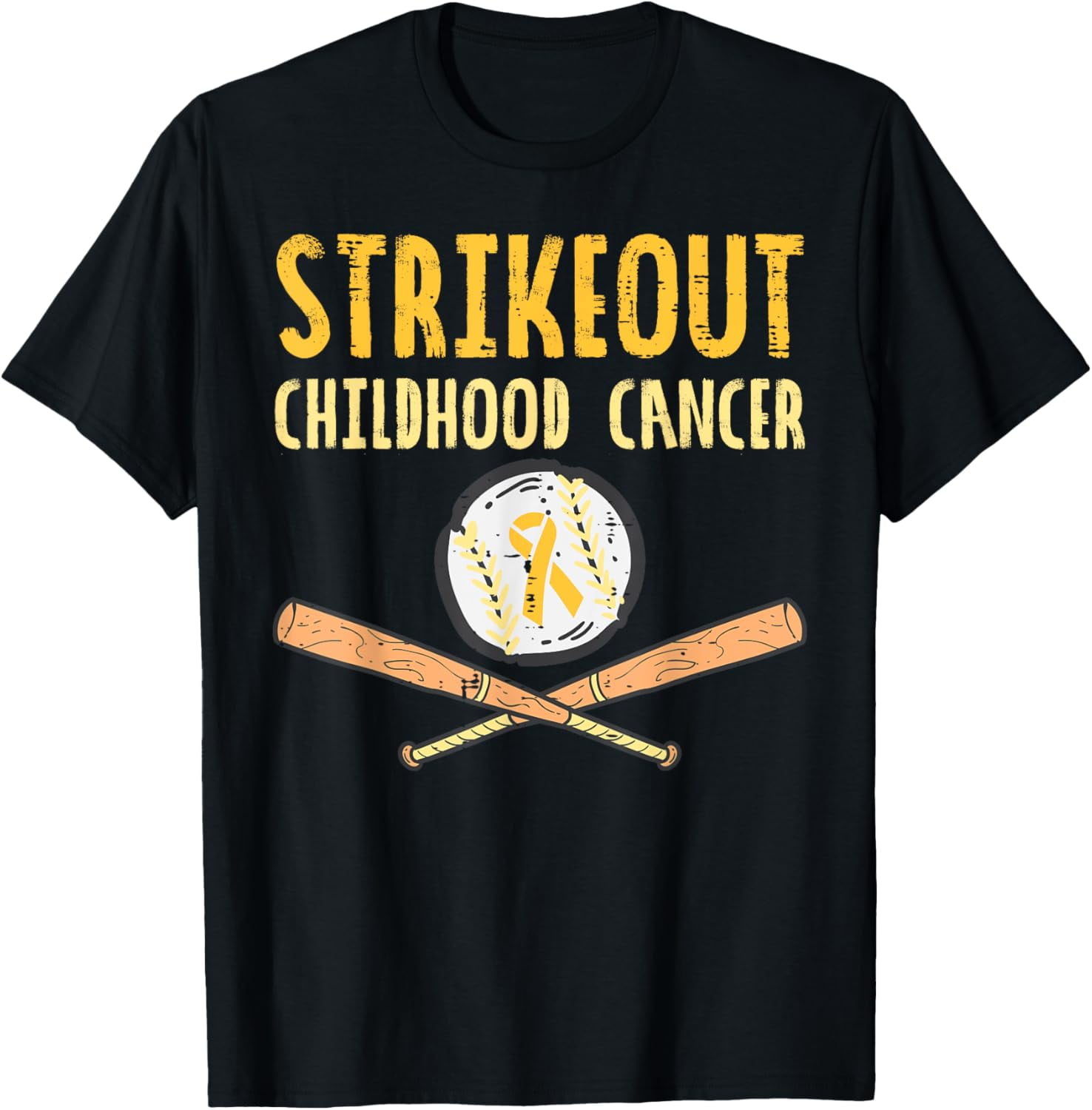 Baseball Strikeout Childhood Cancer Awareness Ribbon Support T-Shirt ...