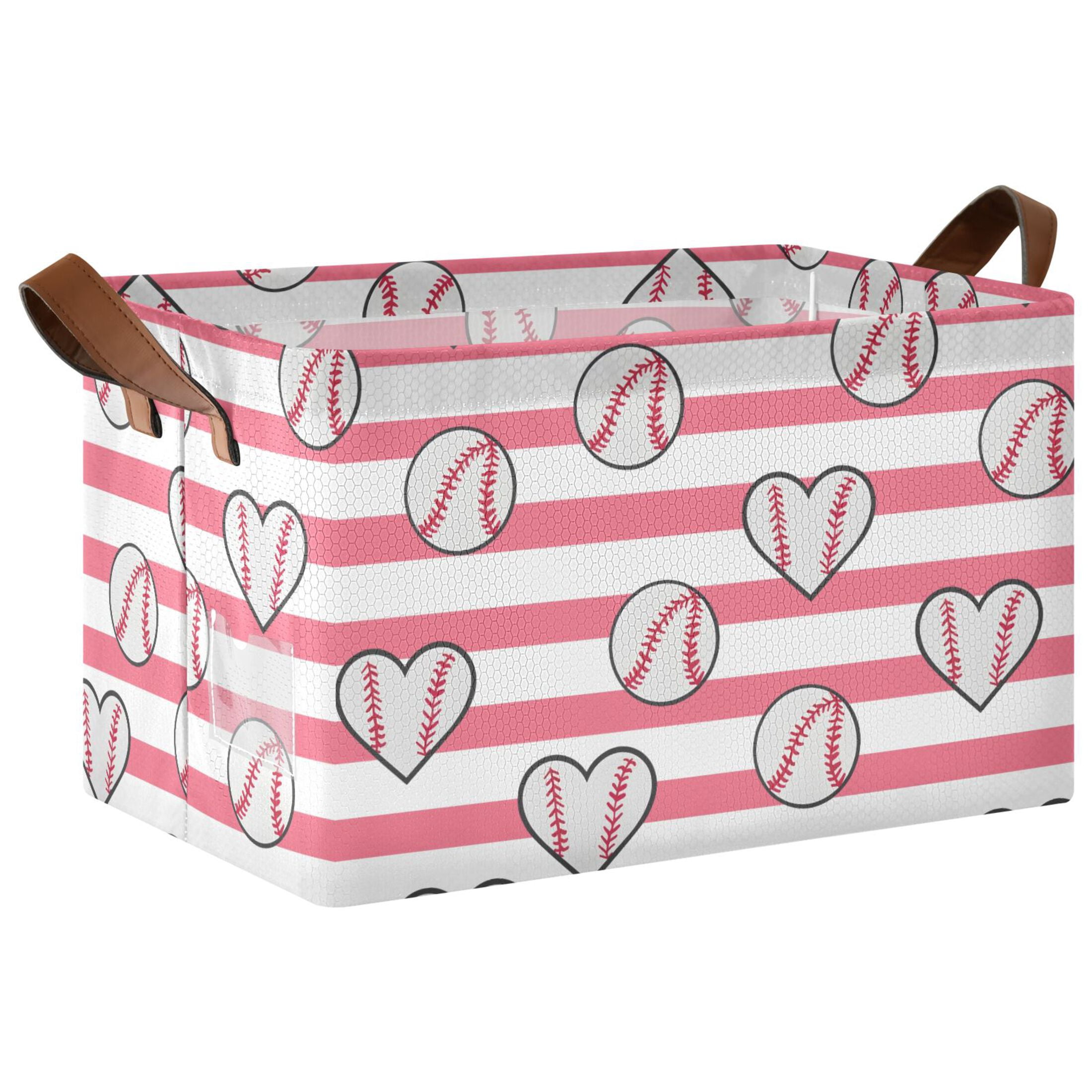Baseball Stripes Pattern Collapsible Storage Bin Open Home Shelf Basket ...
