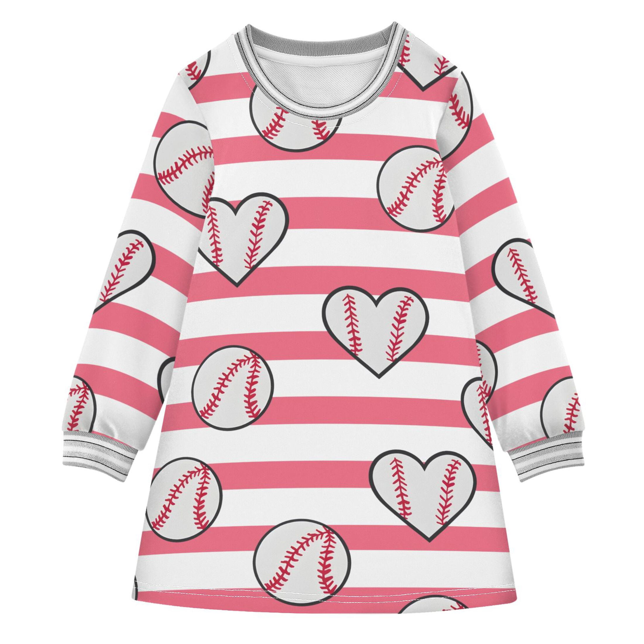 Baseball Stripes Pattern Girls'long-sleeved dress Thickened A-dress ...