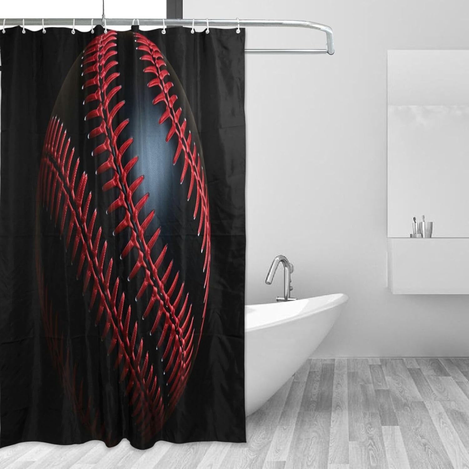 Baseball Stripes Shower Curtain Waterproof Fabric with 12 Hooks ...