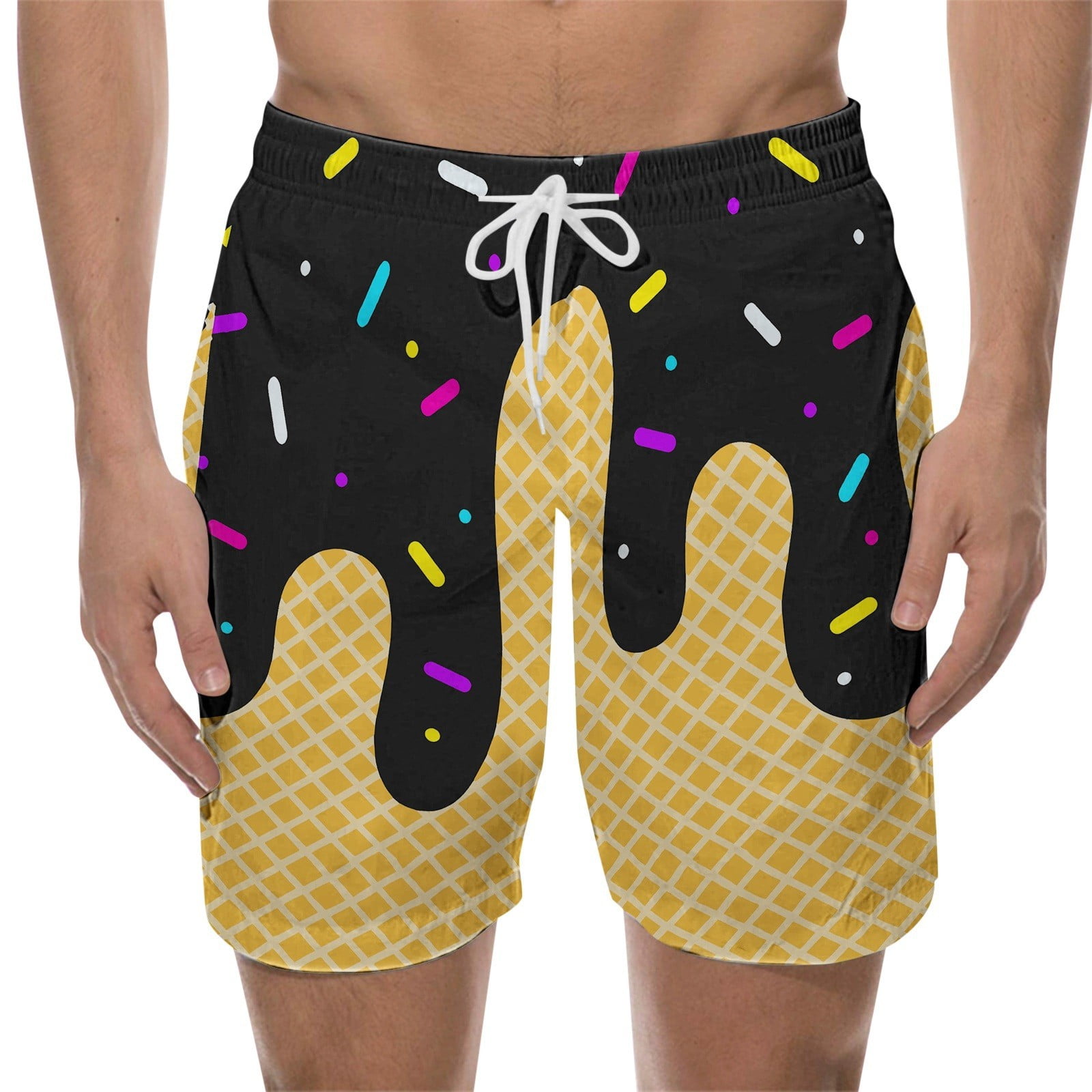 Baseball Style Ice Cream Shorts Beach Vacations Trunks Black S ...
