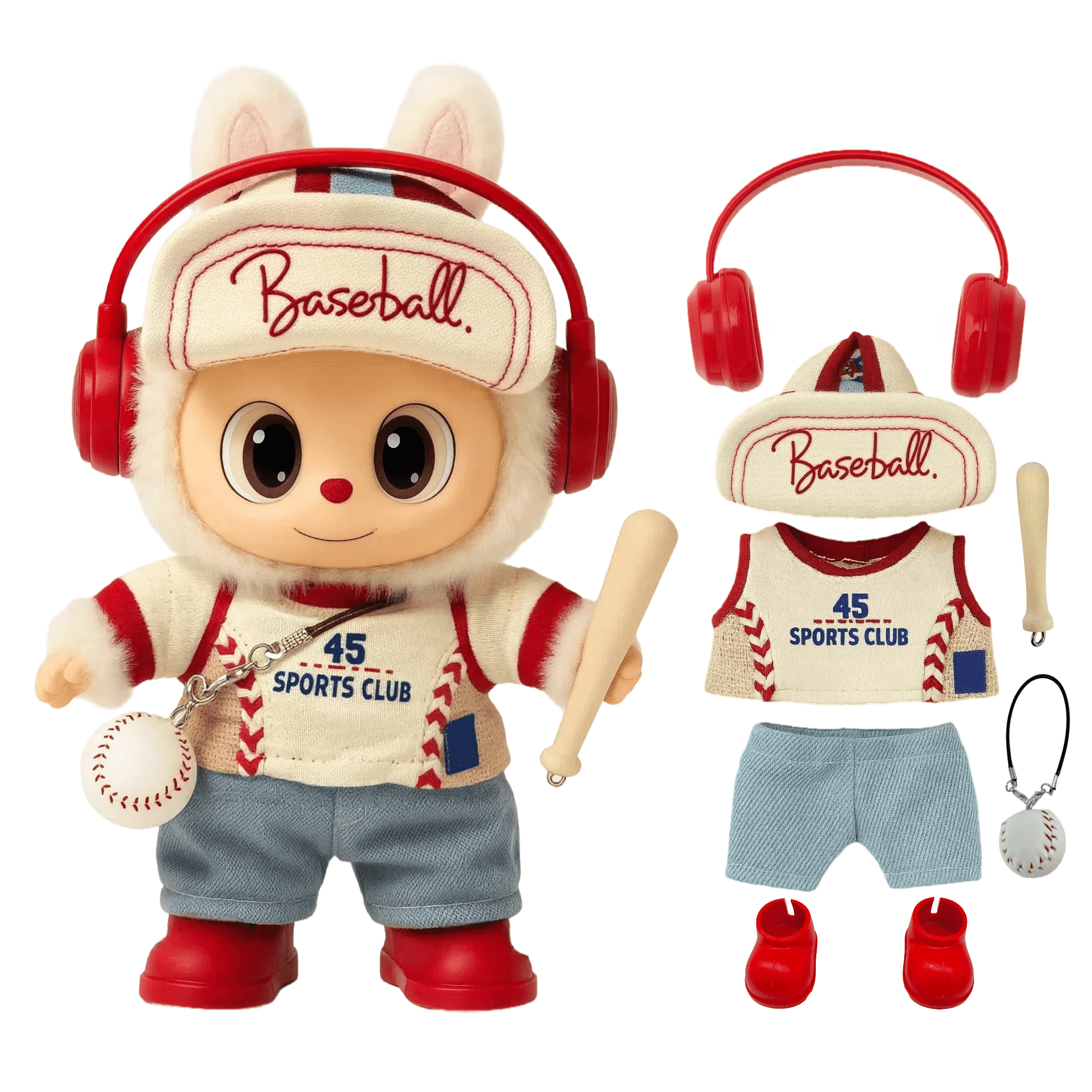Baseball Style Outfit for 17cm/6.69in Plush Doll – Cap, Jersey, Jeans ...