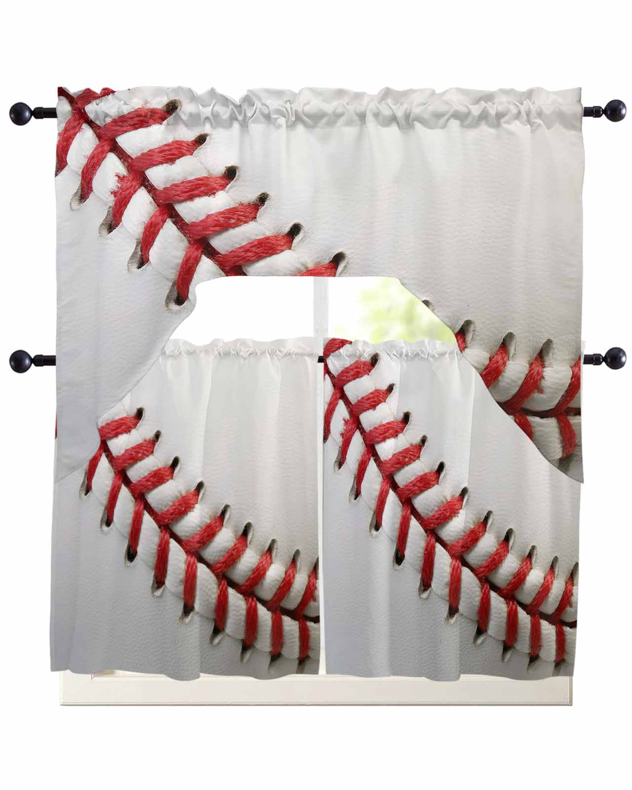 Baseball Swag Kitchen Curtains Sets for Windows 24 Inch Length, Red ...