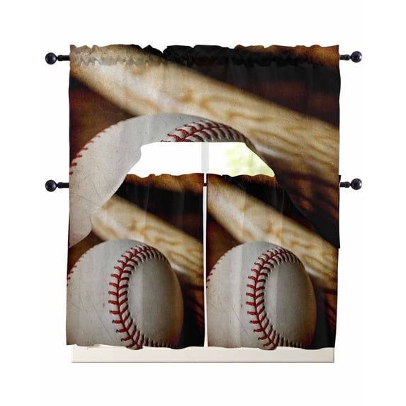Baseball Swag Valance for Window, 3 Piece Retro Sport Light Filtering ...