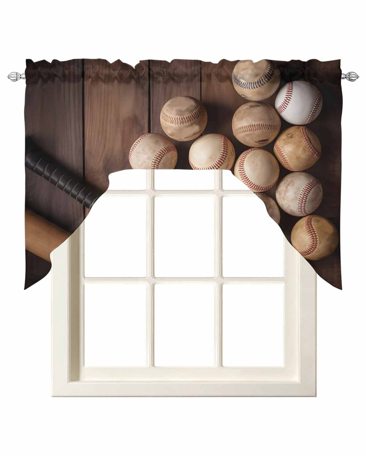 Baseball Swag Valances for Windows, Small Curtains Drapes, Farmhouse ...