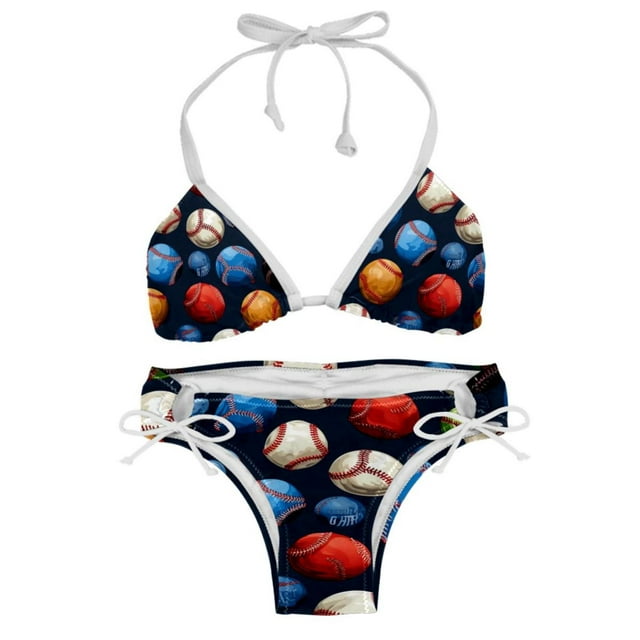 Baseball Swim Suit Bikini Set with Detachable Sponge & Adjustable Strap ...