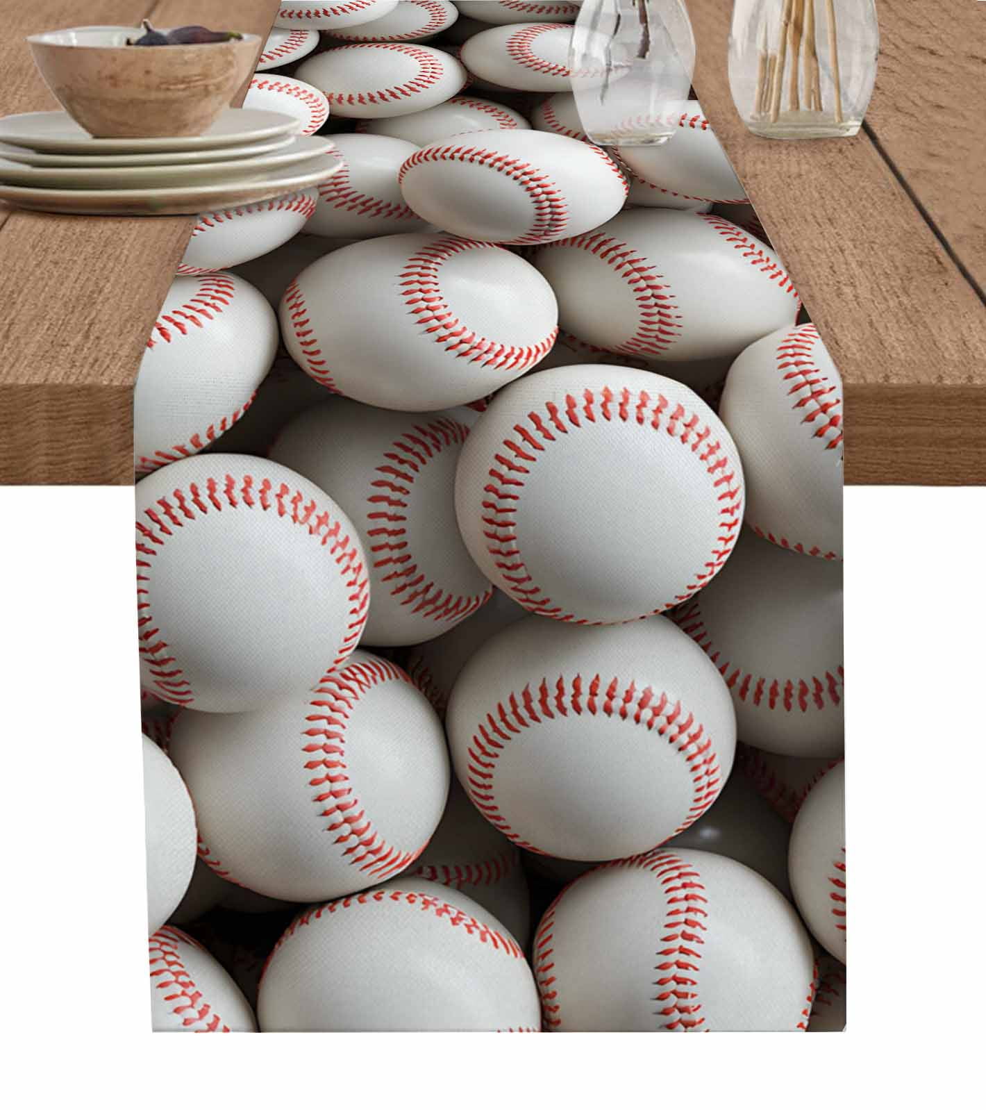 Baseball Table Runner 72 Inches, White Red Art Sport Bed Runner Dresser ...