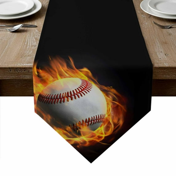 Baseball Table Runner Linen Burlap Table Runner 72 Inches Long Modern ...