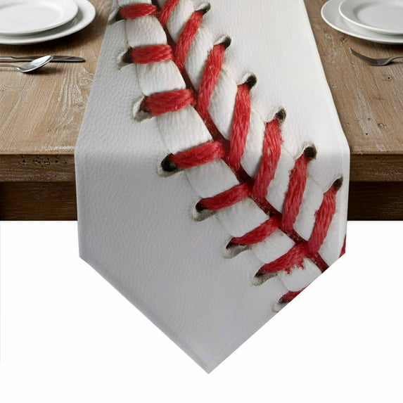 Baseball Table Runner Linen Burlap Table Runner 72 Inches Long Red ...