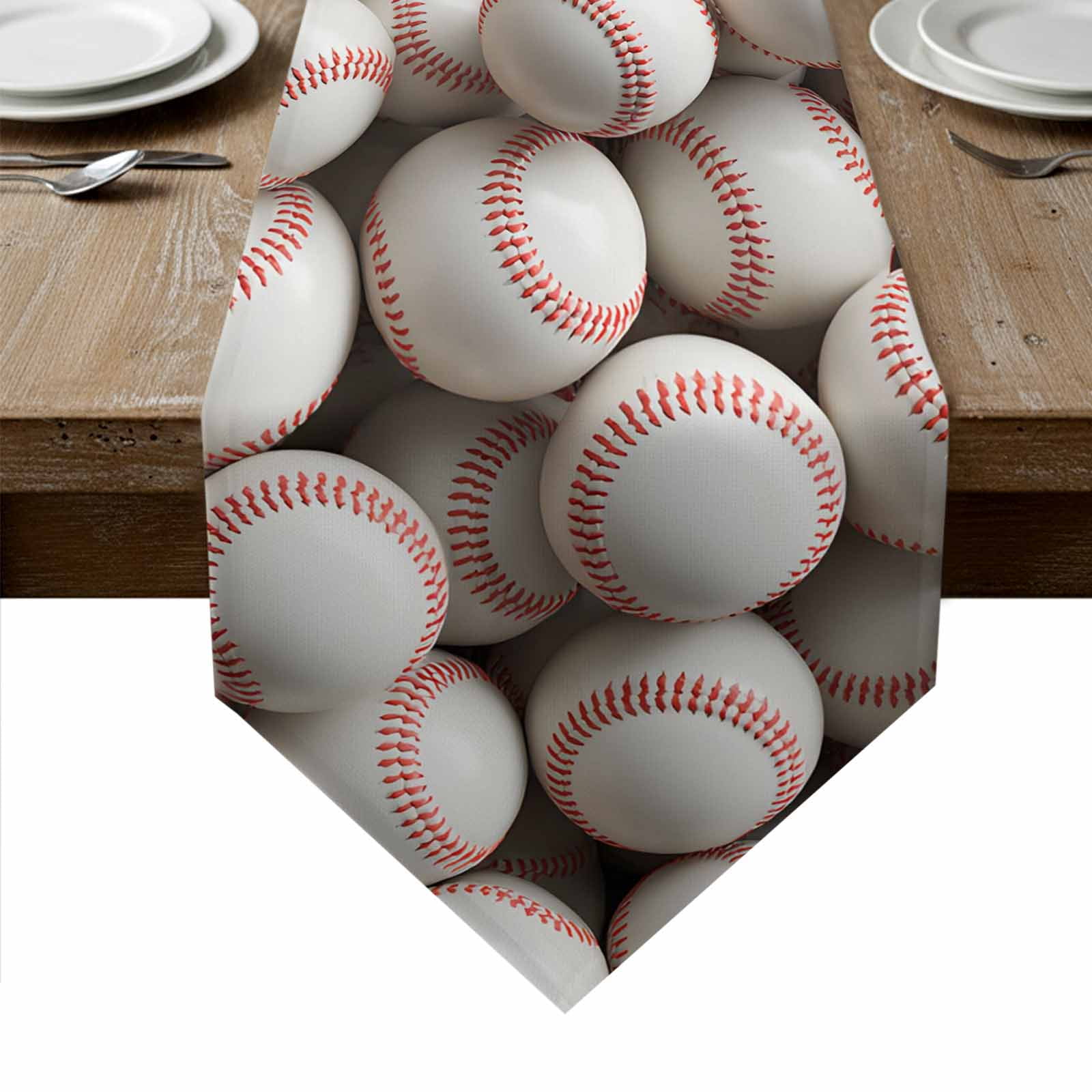 Baseball Table Runner Linen Burlap Table Runner 72 Inches Long White ...