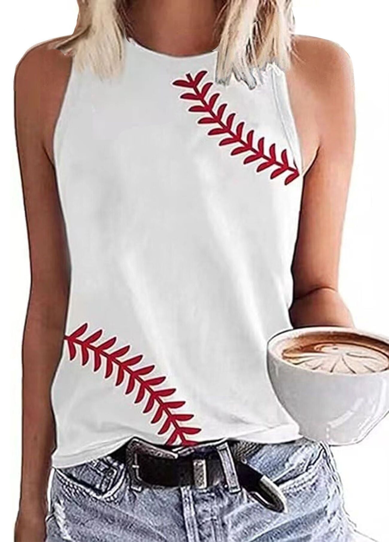 KBLDZHT Women Funny Baseball Graphic Sleeveless Tank Top, Cotton Blend ...