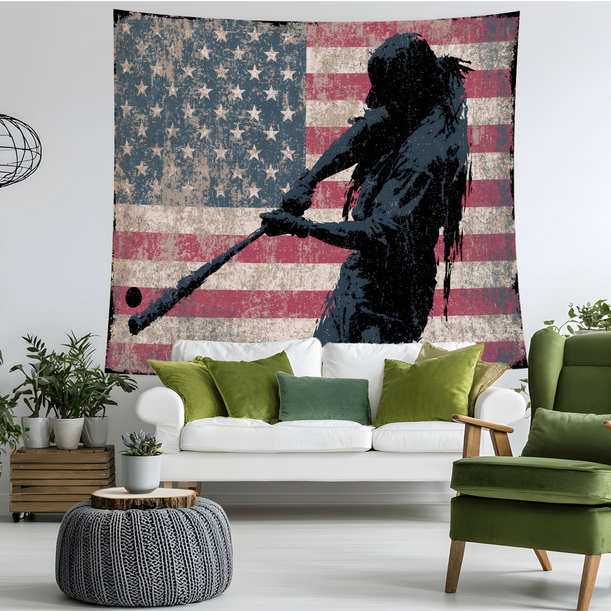 Baseball Tapestry Wall Hanging, Vintage American Flag Baseball Wall Art ...