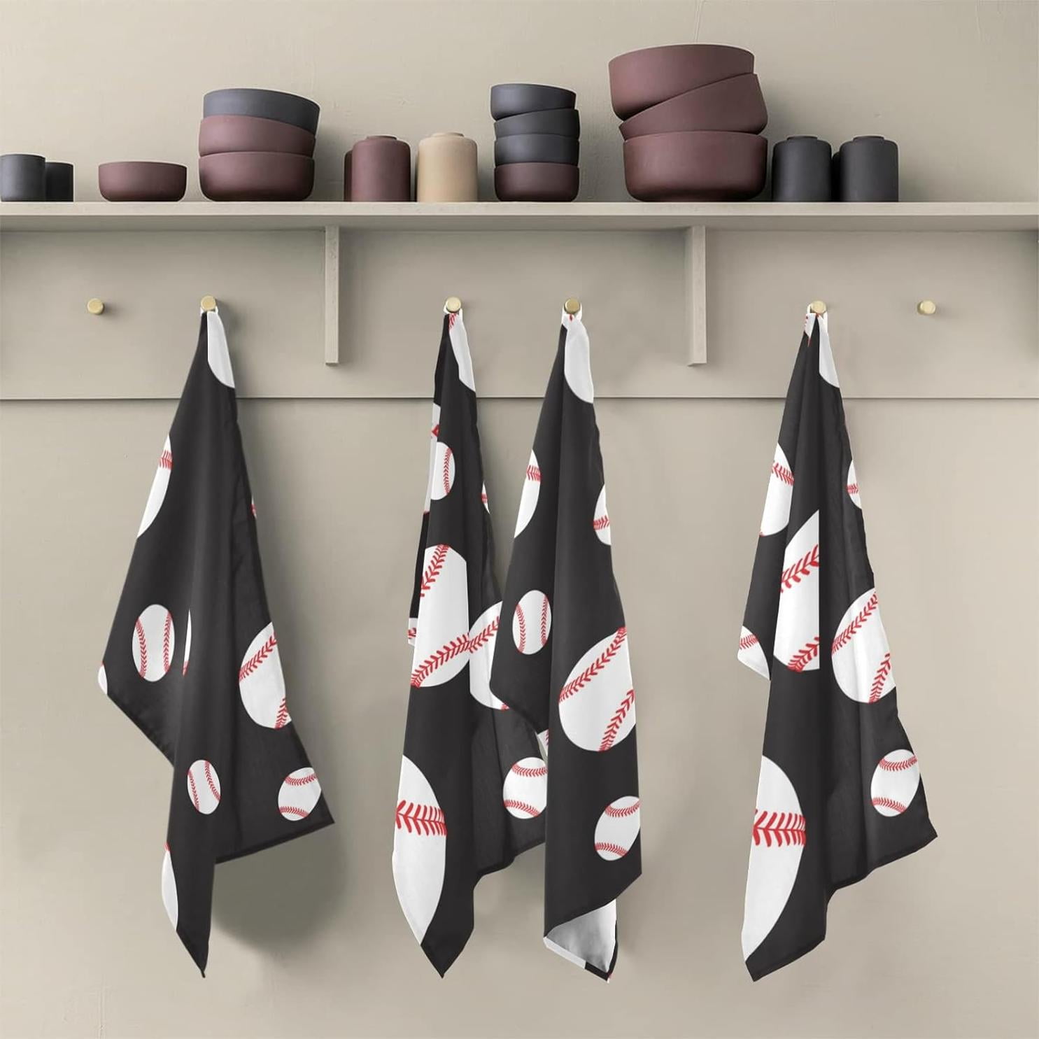 Baseball Tennis Ball Dish Towels Set of 6, Sports Bat Balls Washable ...