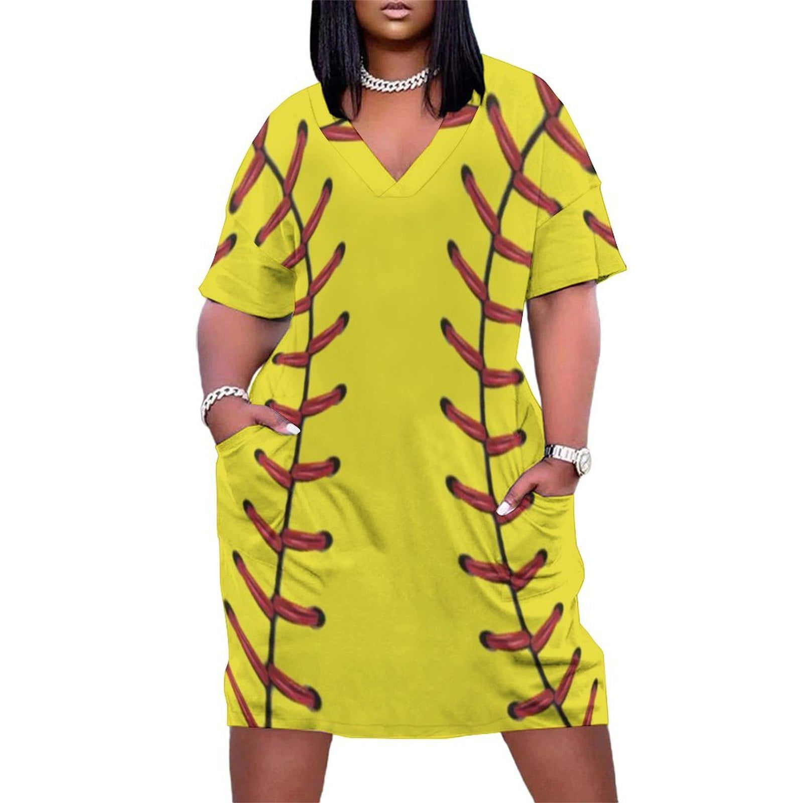 Baseball Texture Loose Pocket Dress Dresses Summer Summer Dresses for ...