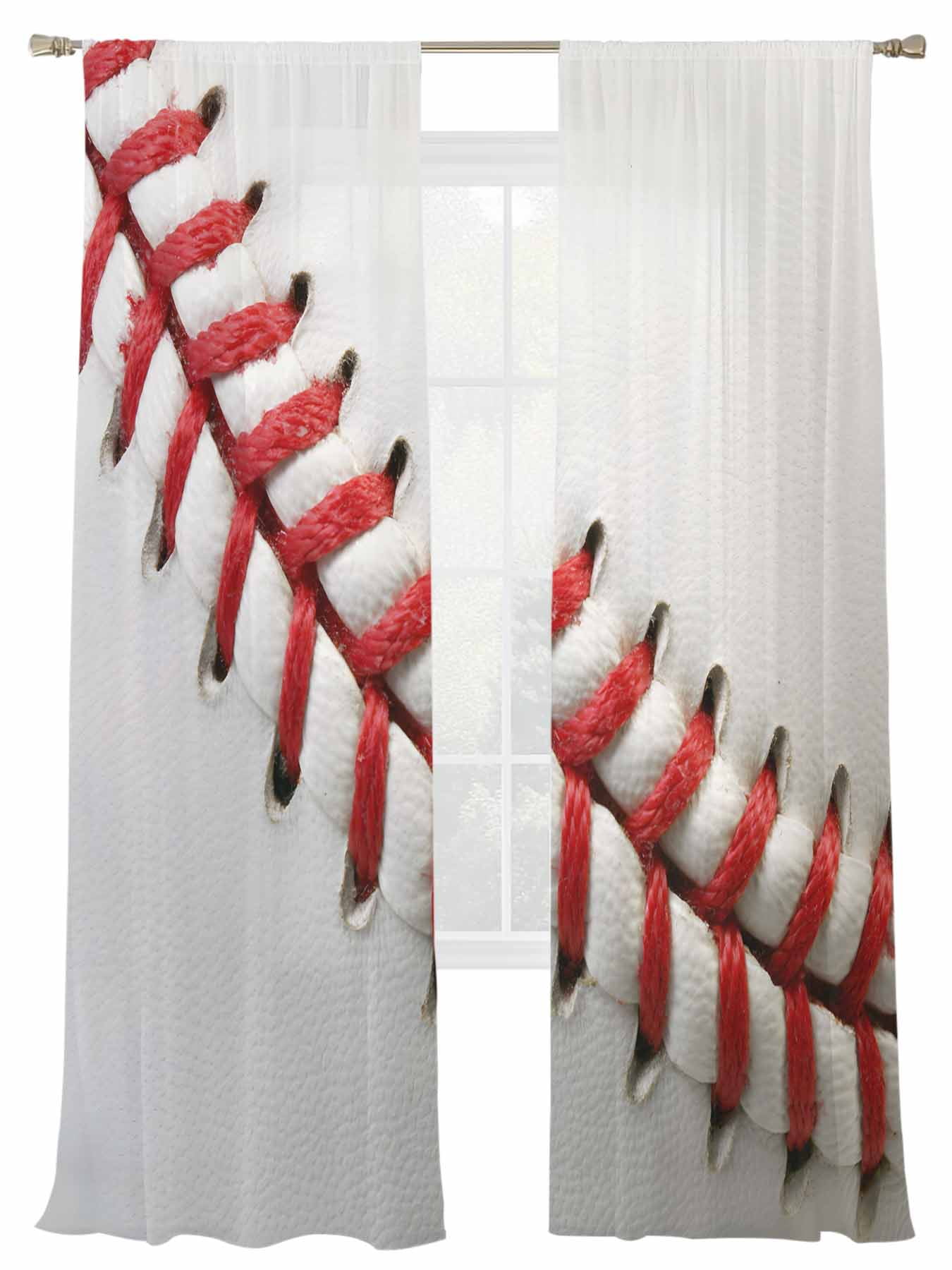 Baseball Texture Sheer Curtains 108 Inch Long 2 Panels, Usa Sport Light ...