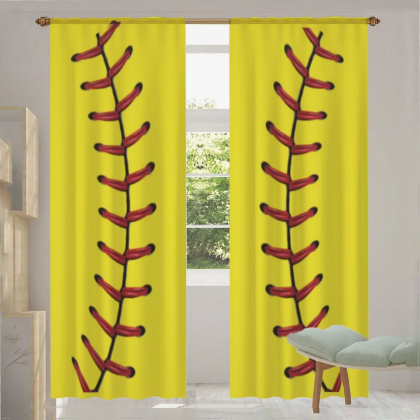 Baseball Texture Sheer Window Curtains for Living Room Kitchen Bedroom ...