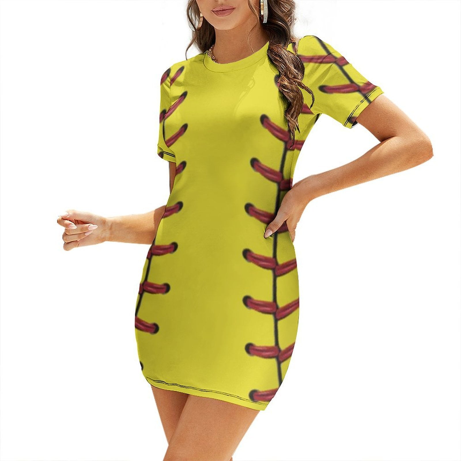 Baseball Texture Summer Dresses For Women Dress Short Sleeves Dress ...