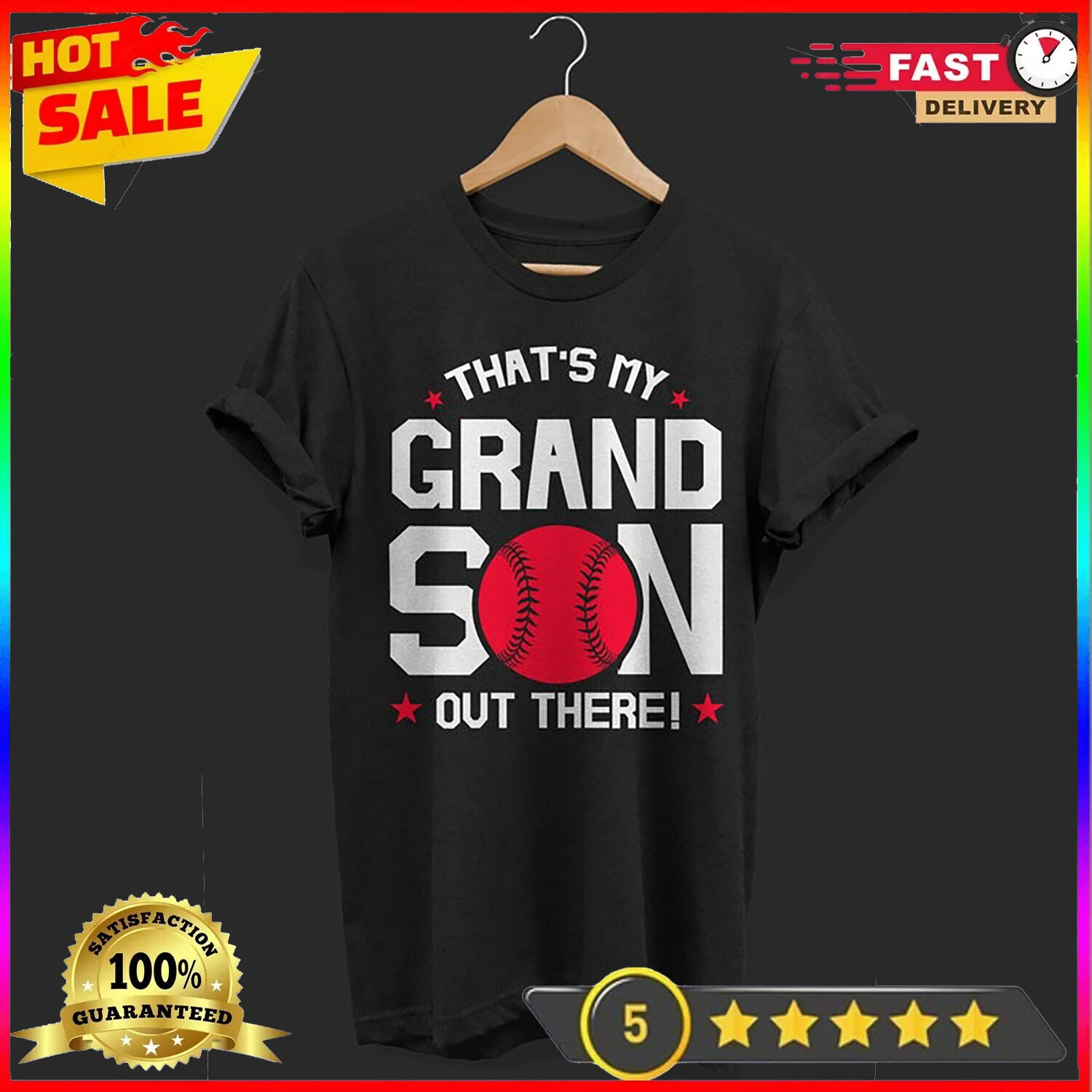Baseball That'S My Grandson Out There T-Shirt For Grandma Grandpa Game ...