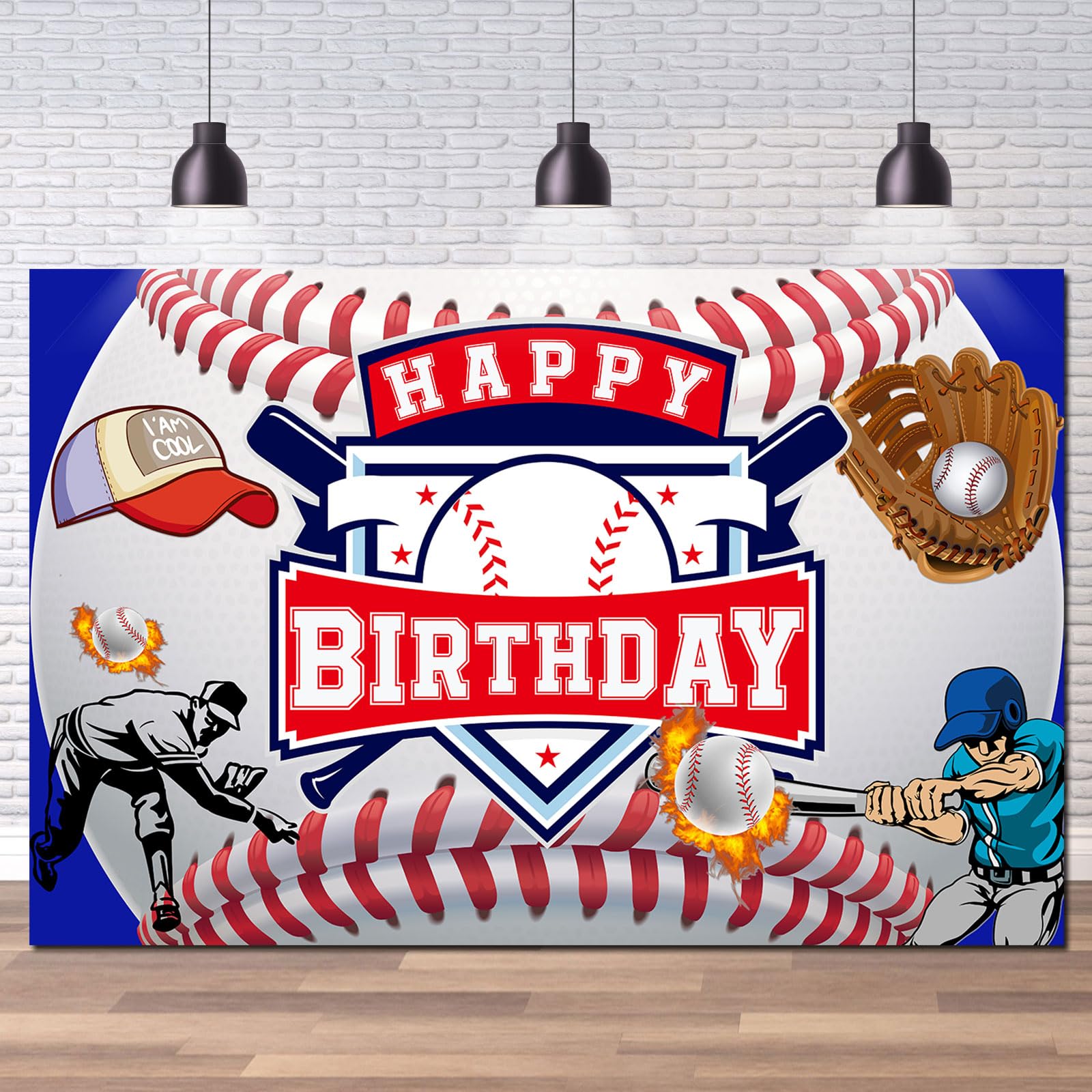 Baseball Theme Happy Birthday Backdrop, Baseball Fans Lover Birthday ...