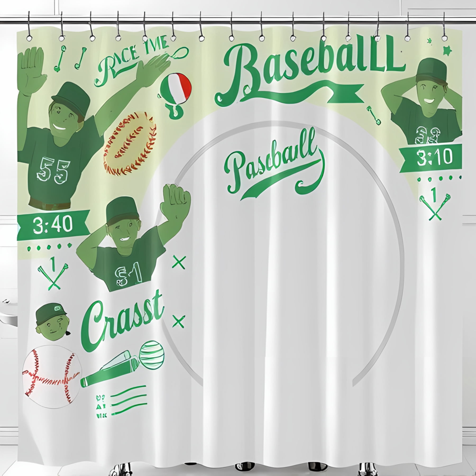 Baseball-Themed Shower Curtain with Player Illustrations Numbers 55 81 ...