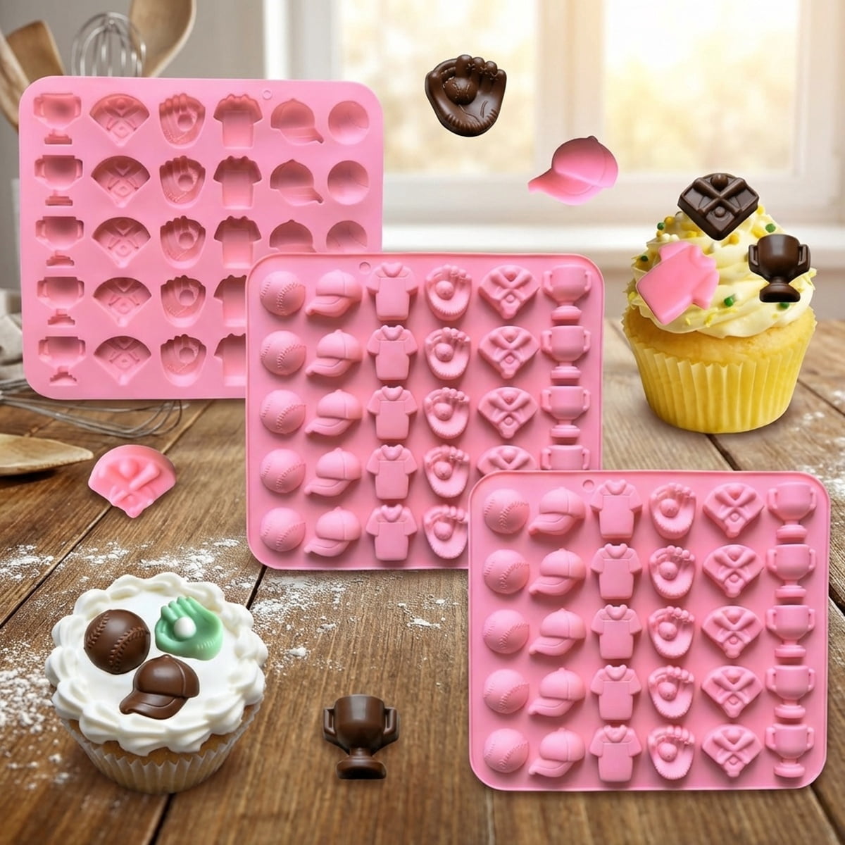 Baseball Themed Silicone Chocolate Mold, 3D Softball Cap Glove Field ...