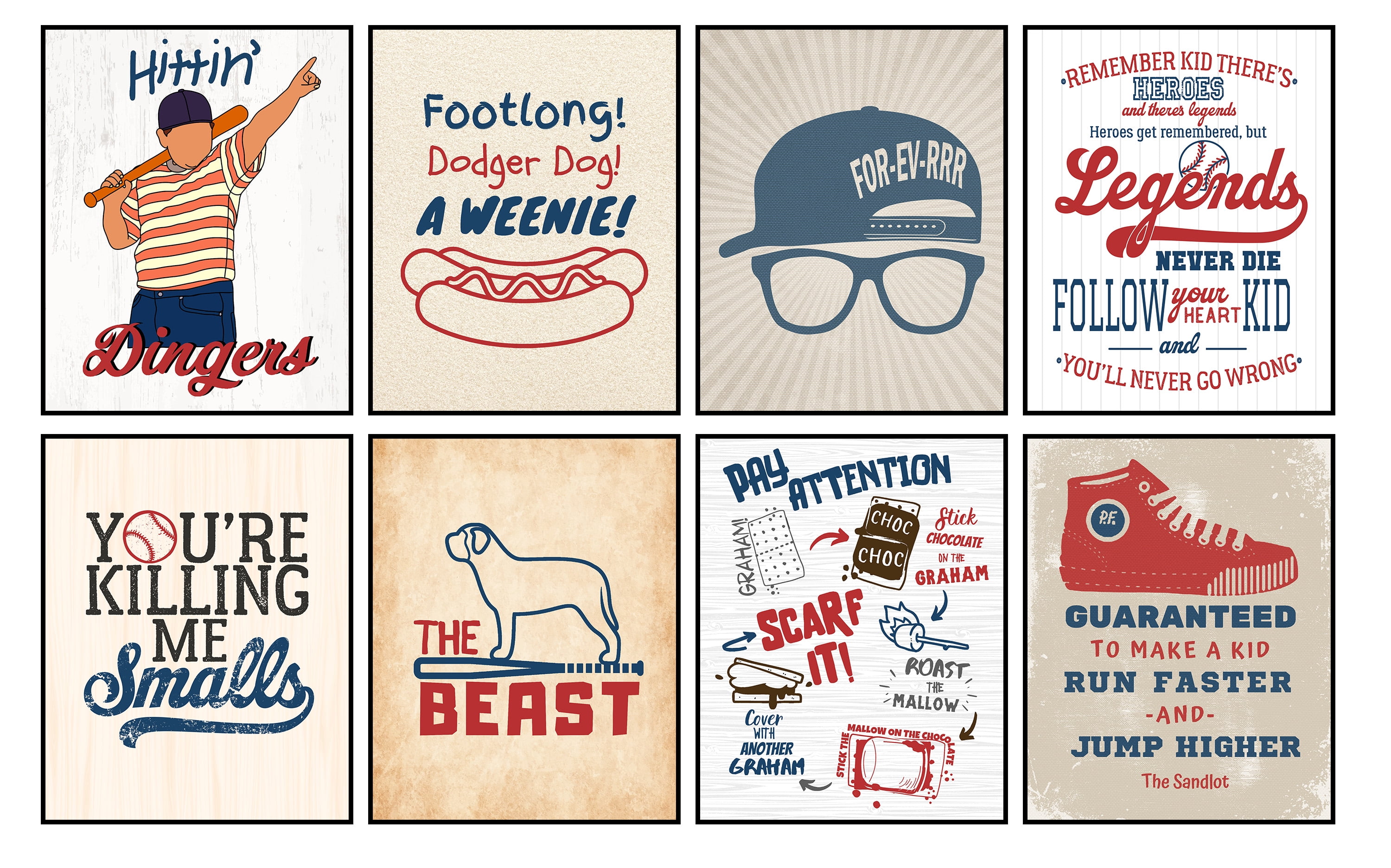 Baseball Themed Wall Art Decor Prints, No Frames (Set of 8) 8x10 inch ...
