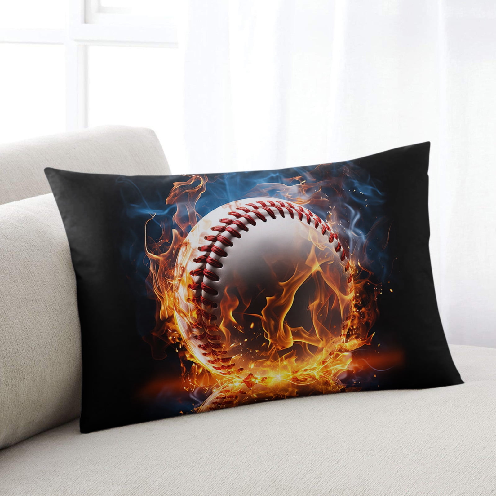 Baseball, Throw Pillow Covers, Sports Theme Gradient Orange Blue Black ...