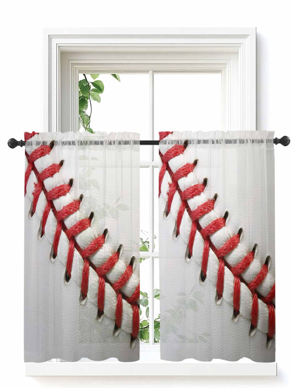 Baseball Tier Curtains 45 Inch Length,Sheer Curtains for Bedroom Living ...
