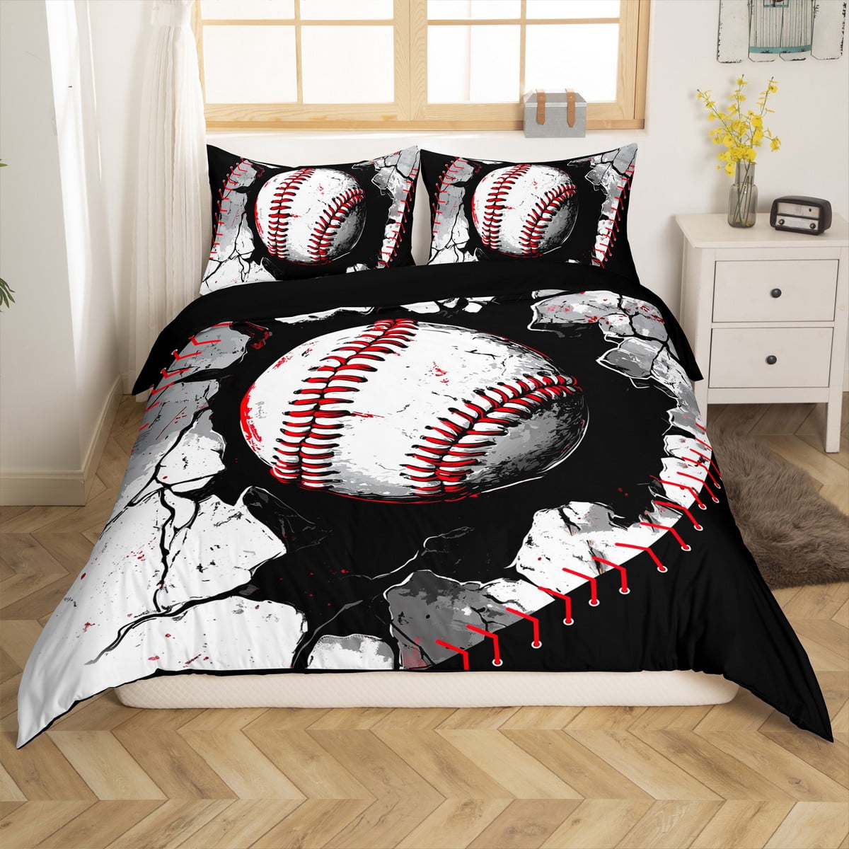 Baseball Twin Bedding Sets for Girls Sports Duvet Cover for Boys Kids ...