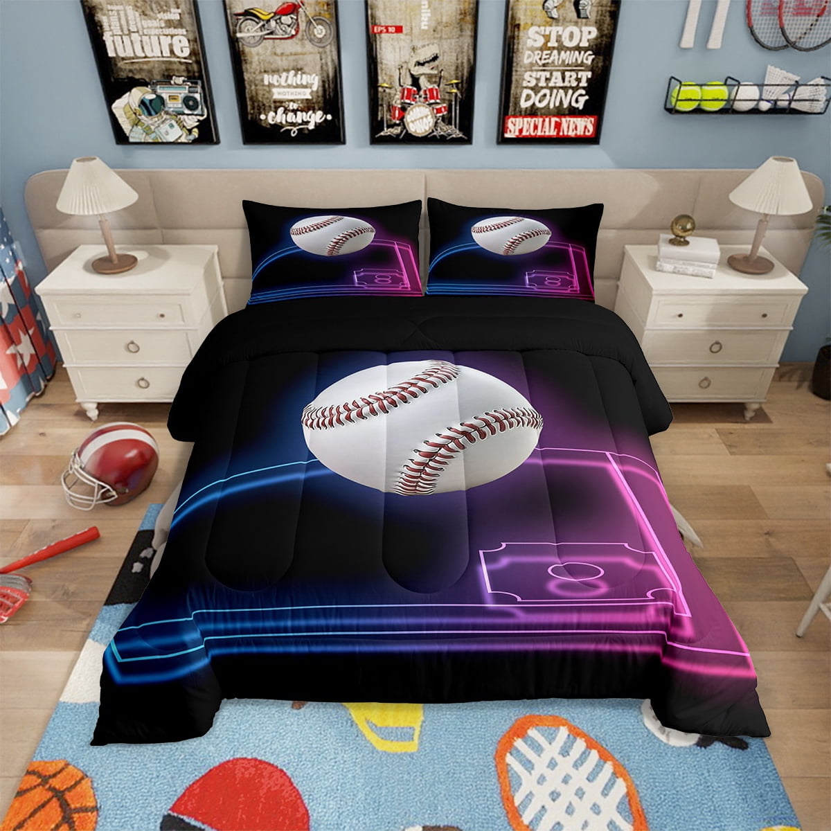 Baseball Twin Comforter Set Sports Bedding Sets Teen Baseball Lover ...
