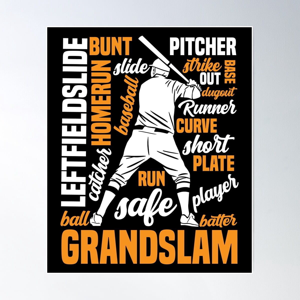 Baseball Typography Word Vintage Baseball Player Poster Wall Art ...