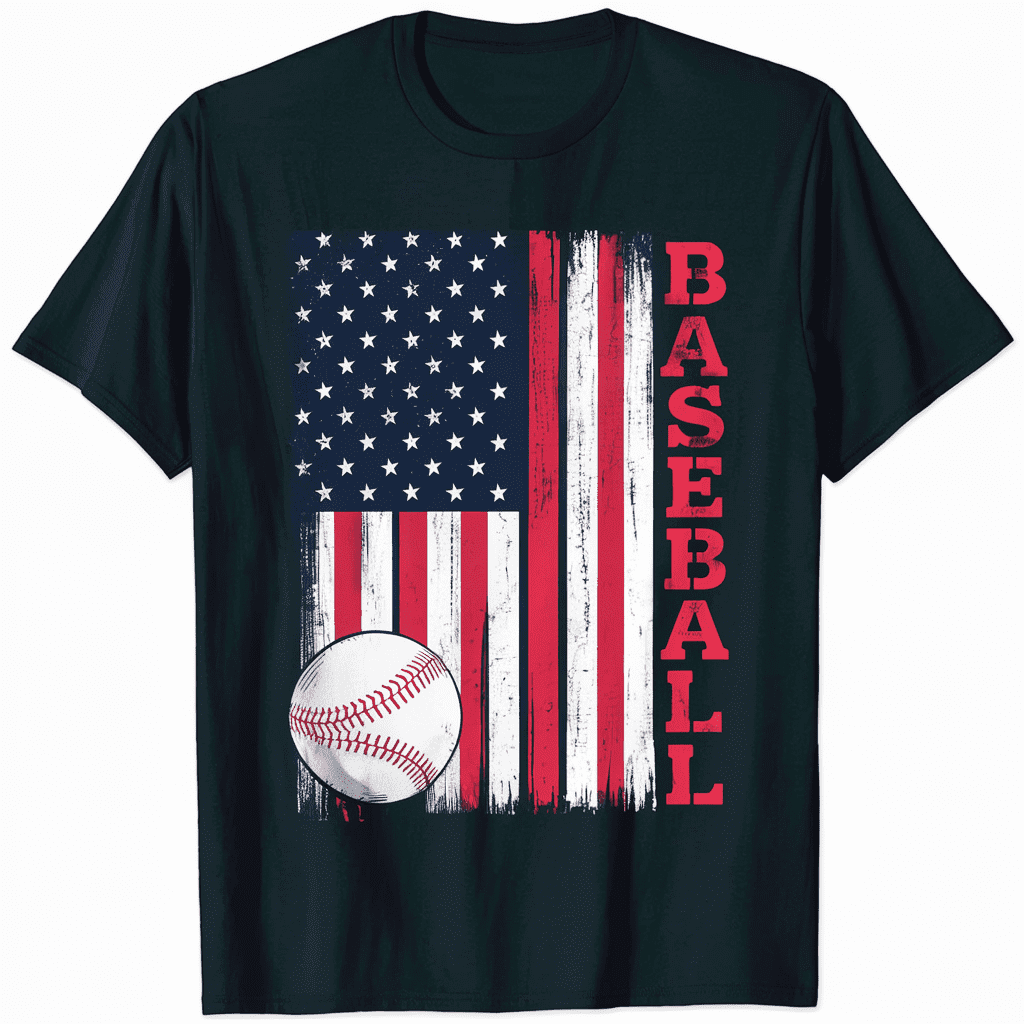 Baseball USA Flag Ball and Bat PLAY BALL Softball Baseball T-Shirt ...
