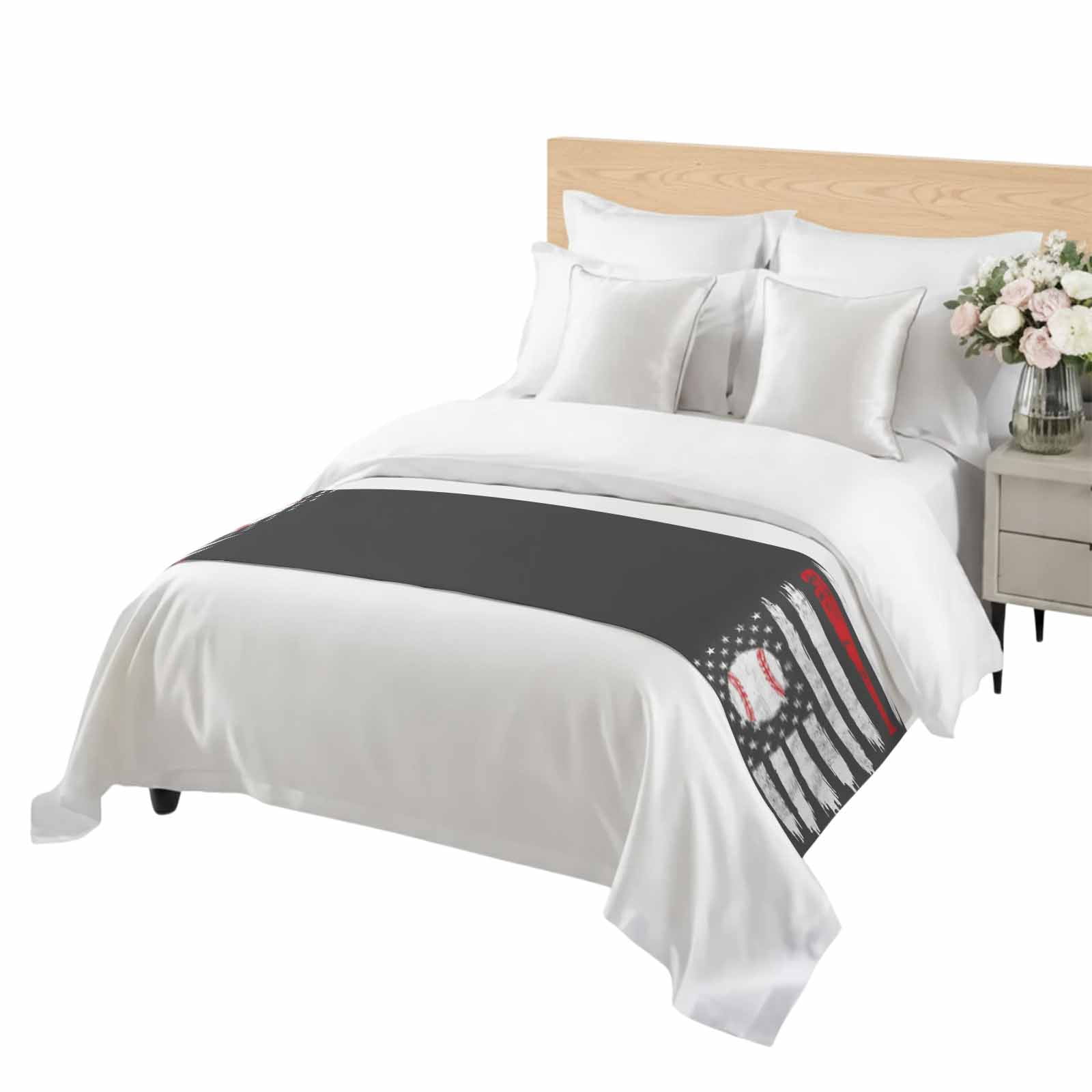 Baseball USA Flag Bed Runner King Size Distressed Vintage Red White ...