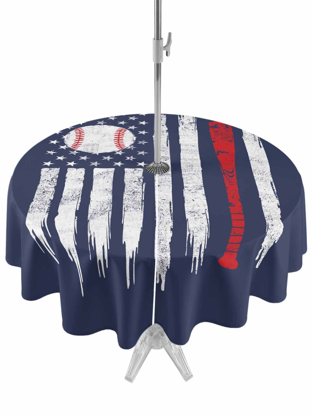 Baseball USA Flag Round Outdoor Tablecloth with Umbrella Hole ...